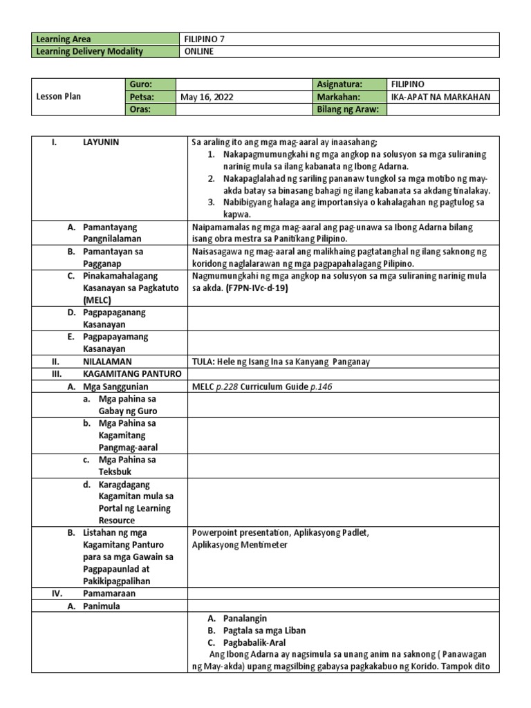 Lesson Exemplar 2021 2022 | PDF