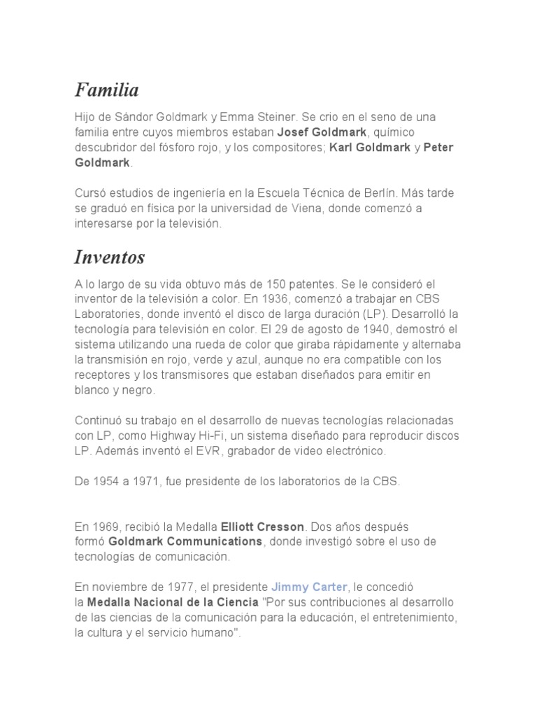 Perfil de Peter Carl Goldmark, inventor húngaro-estadounidense pionero ...