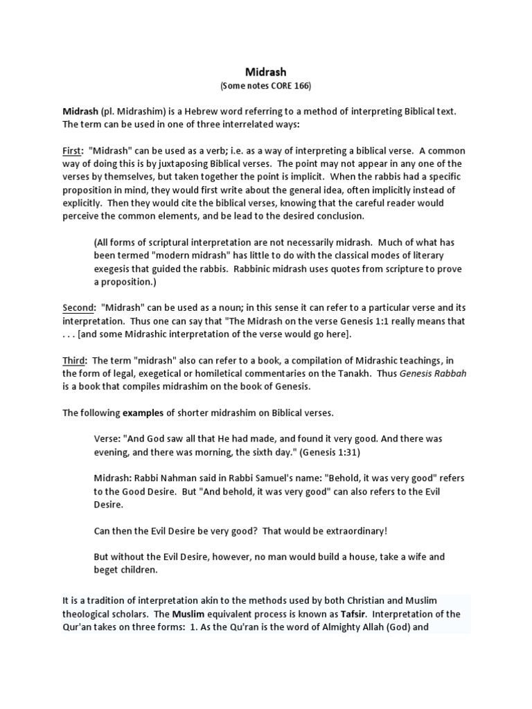 Midrash (Pl. Midrashim) Is A Hebrew Word Referring To A Method of ...