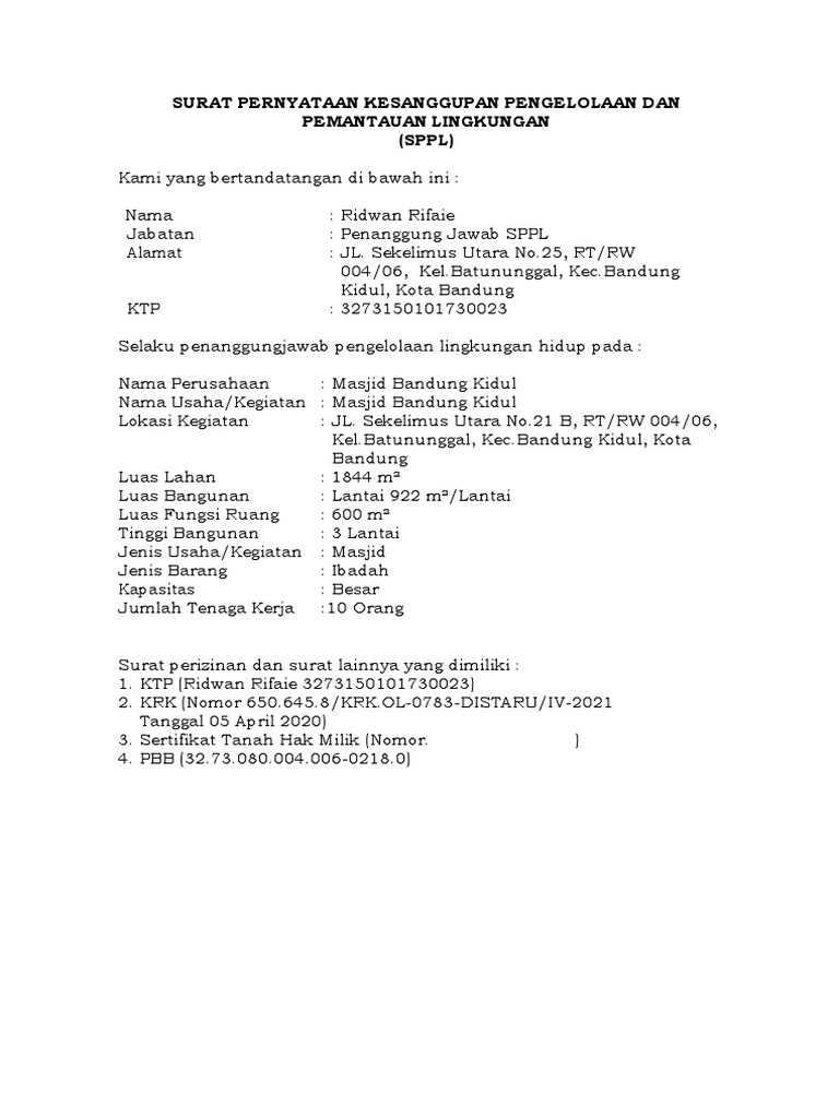 SPPL Masjid Bandung Kidul | PDF