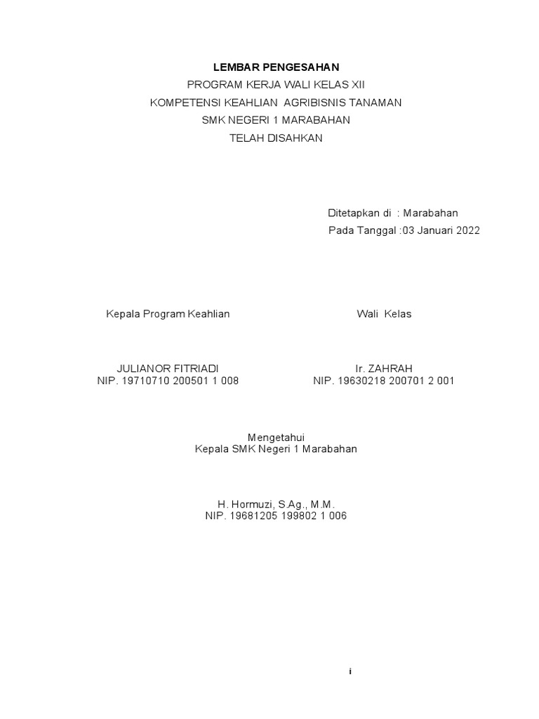 Program Kerja Wali Kelas Xii Atph 2022 Fix | PDF