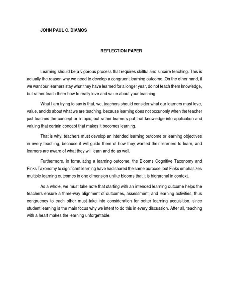 Reflection Paper - Diamos, JP | PDF | Career & Growth | Self-Improvement