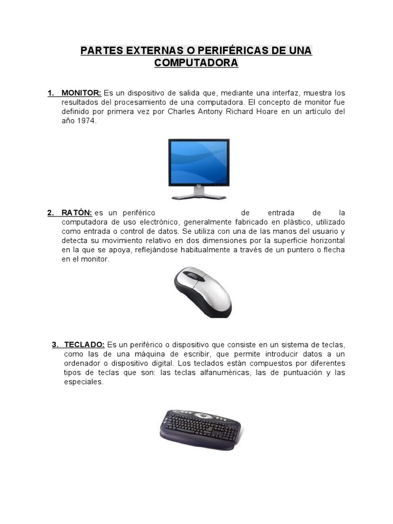 Partes Externas o Periféricas de Una Computadora | PDF | Periférico ...
