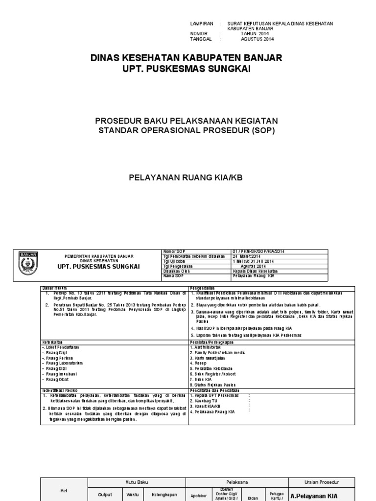 02.SOP - Unit KIA KB | PDF | Kesehatan Holistik | Sains & Matematika