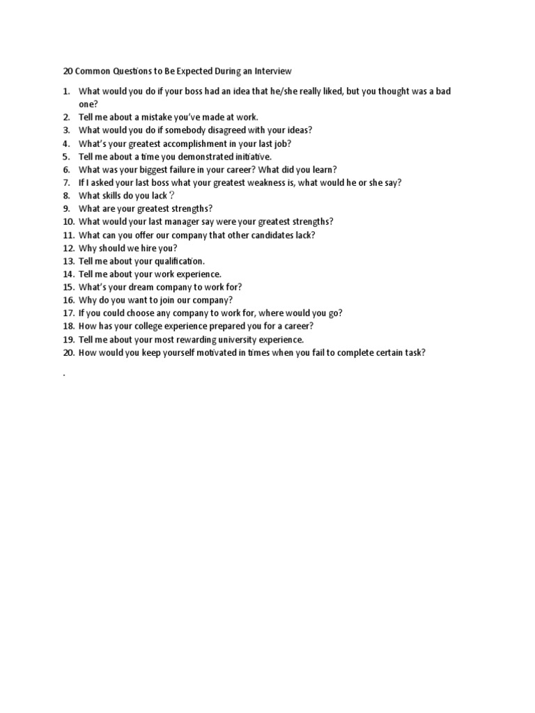 20 Common Questions To Be Expected During An Interview | PDF