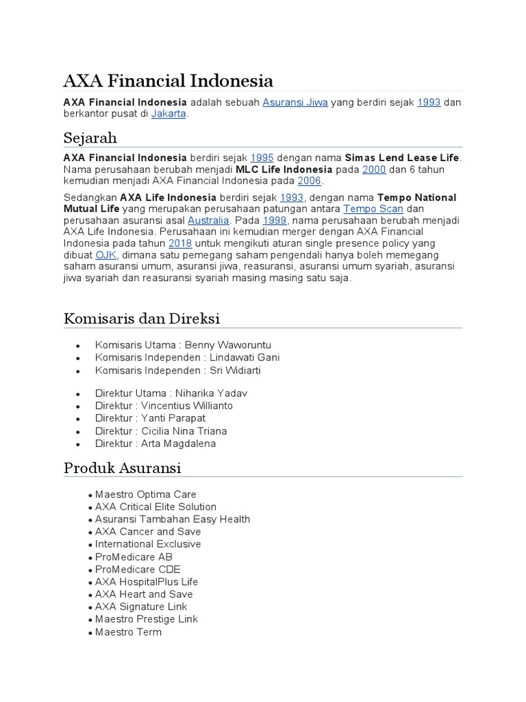 AXA Financial Indonesia | PDF
