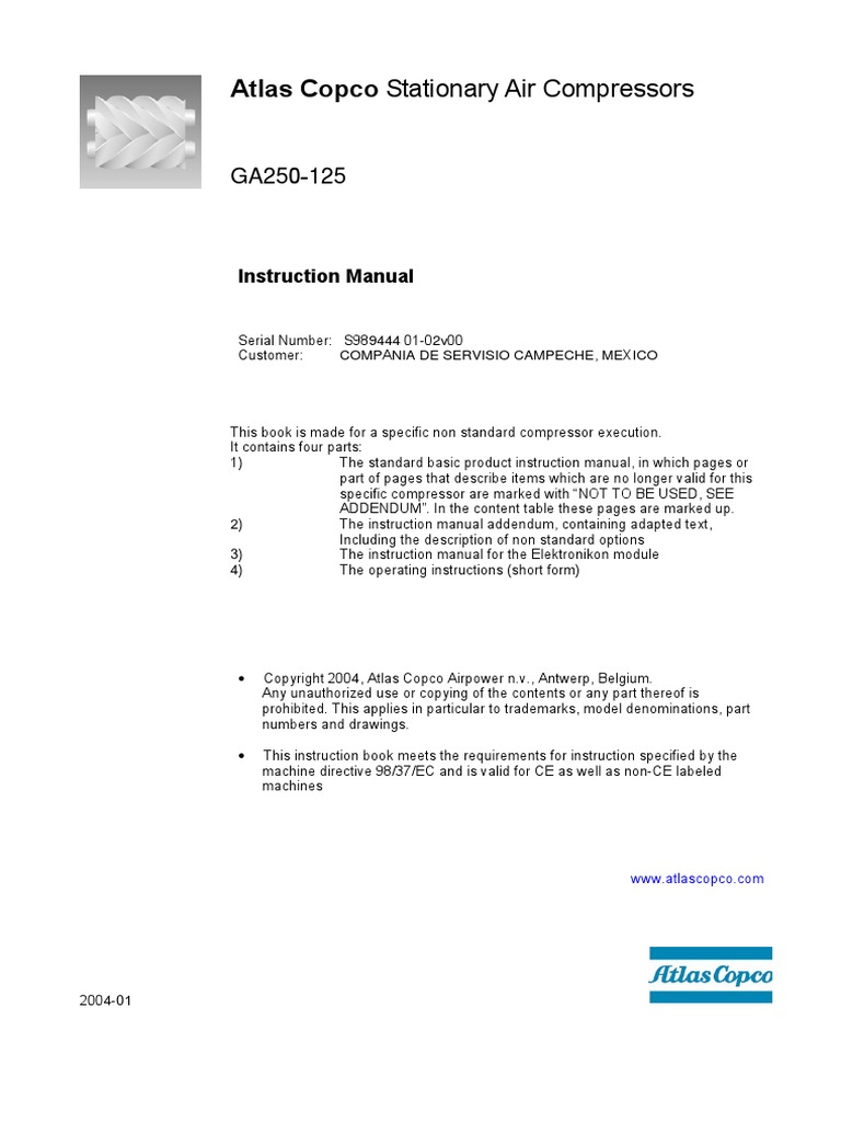 Manual de Instrucciones Atlas Copco | PDF | Valve | Fuse (Electrical)