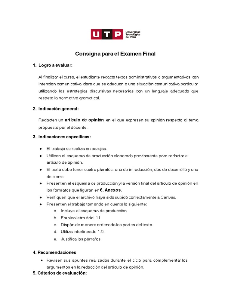 Consigna para El Examen Final | Descargar gratis PDF | Perú | Gobierno