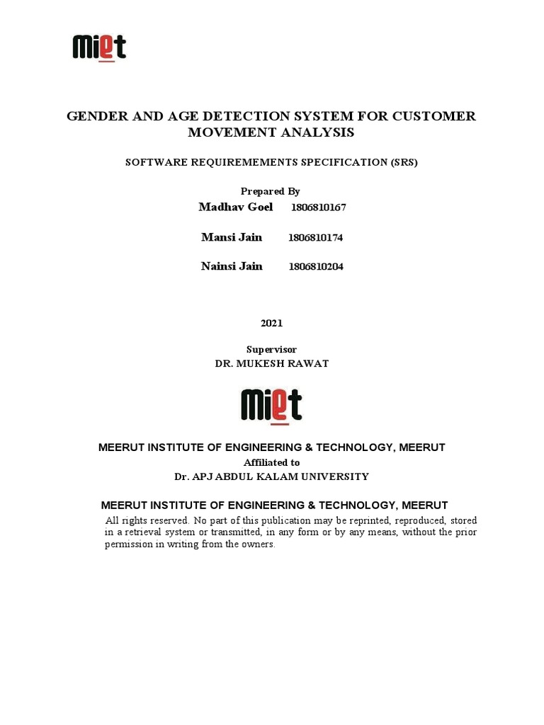 Gender and Age Detection SRS Document | PDF | Computing | Computer Science
