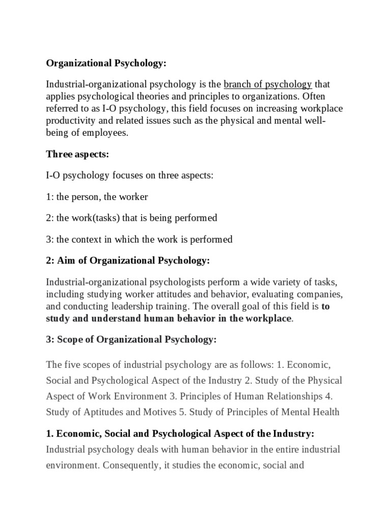 Organizational Psychology | PDF | Industrial And Organizational ...