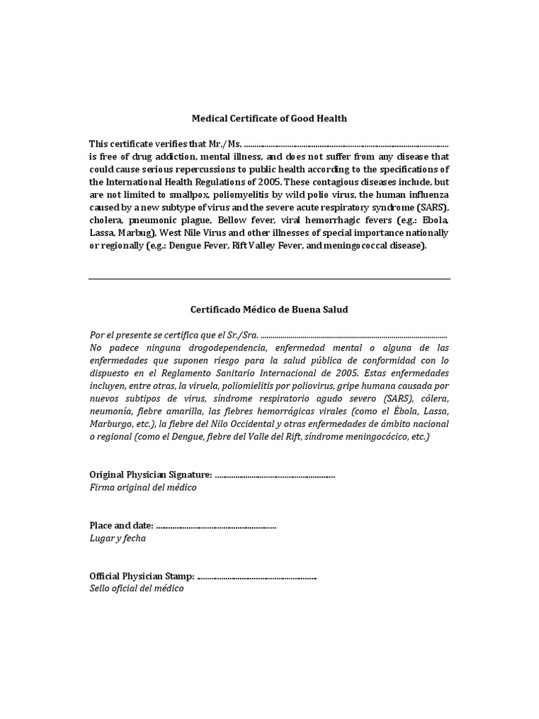 Medical Certificate of Good Health | PDF | Virus | Health Care