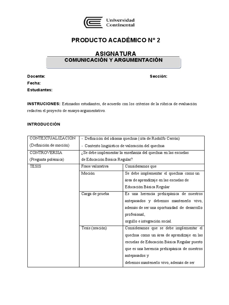 Producto Academico 2 Comunicacion y Argumentacion | PDF | Perú | Aprendizaje