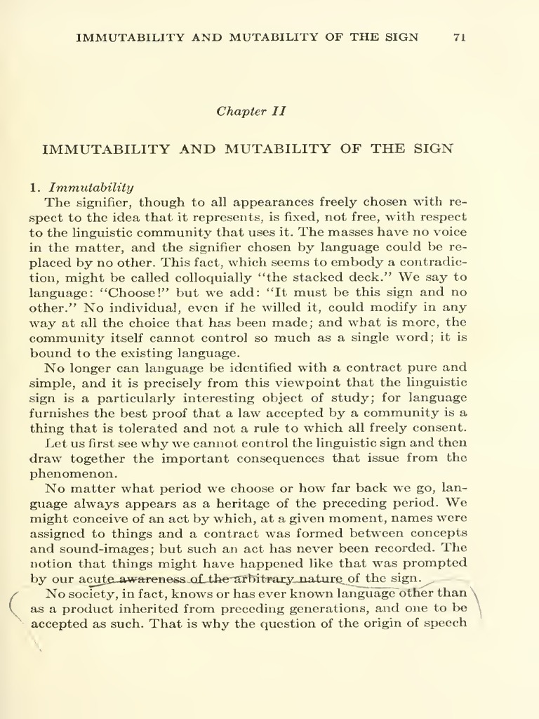 Couse in General Linguistics - Saussure-IMMUTABILITY-AND-MUTABILITY | PDF | Linguistics | Reason