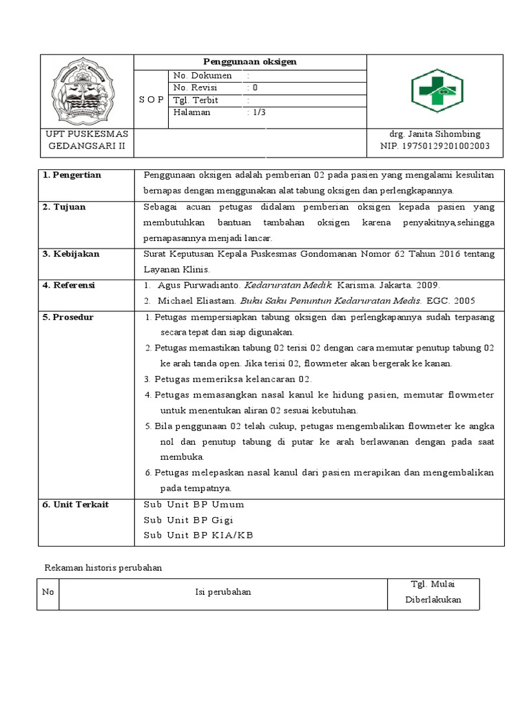 SOP Penggunaan O2 | PDF