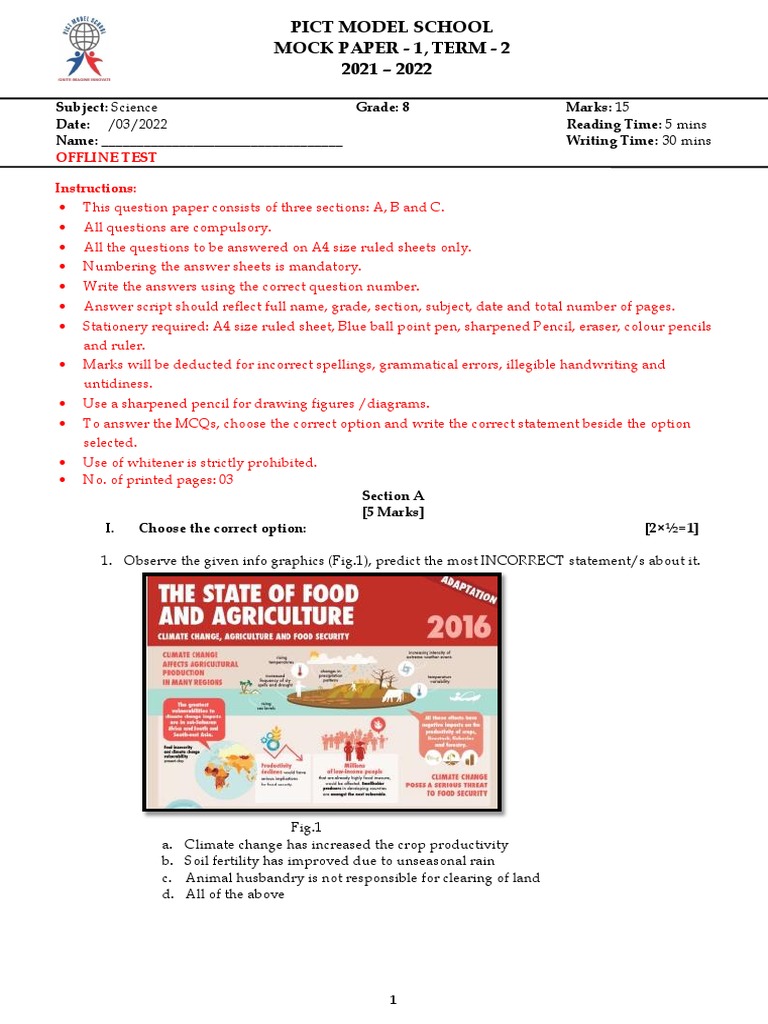 Term-2 - Grade 8 Science (Biology) Mock Paper-2 | PDF | Multiple Choice