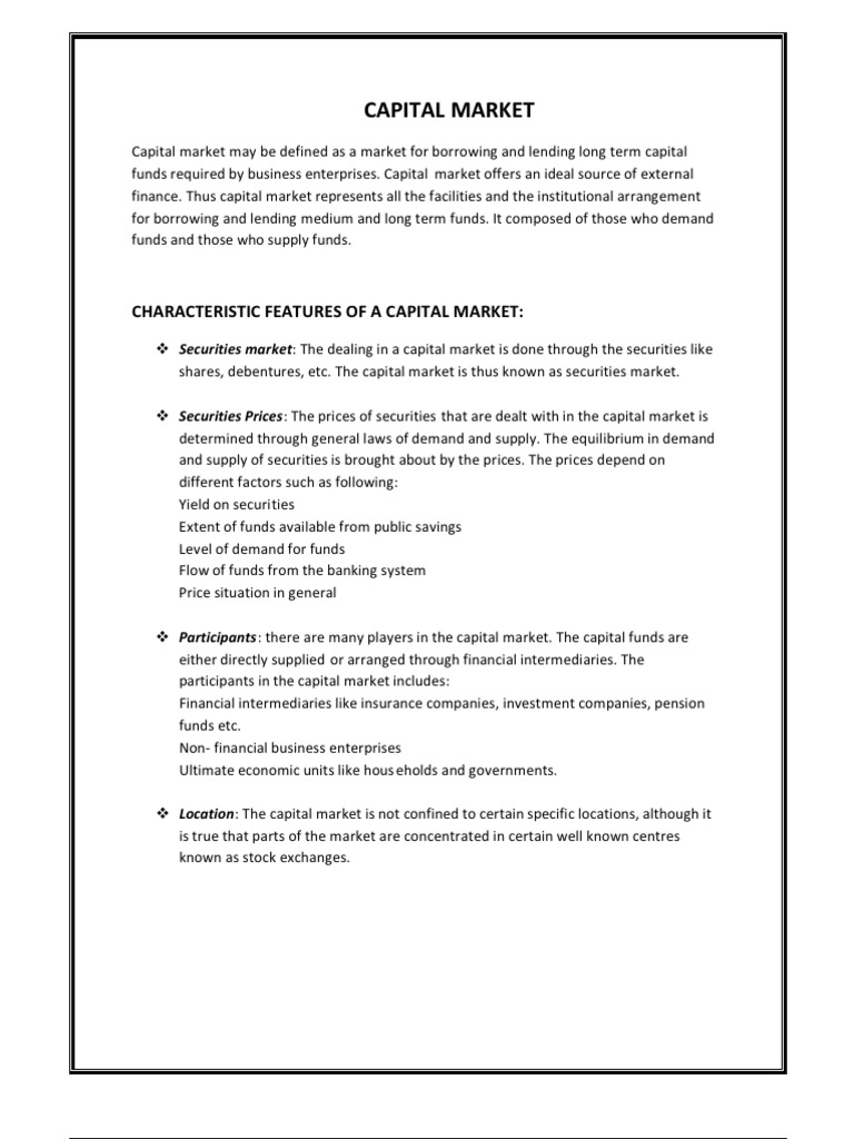 Notes On Capital Market | PDF | Securities (Finance) | Stock Market