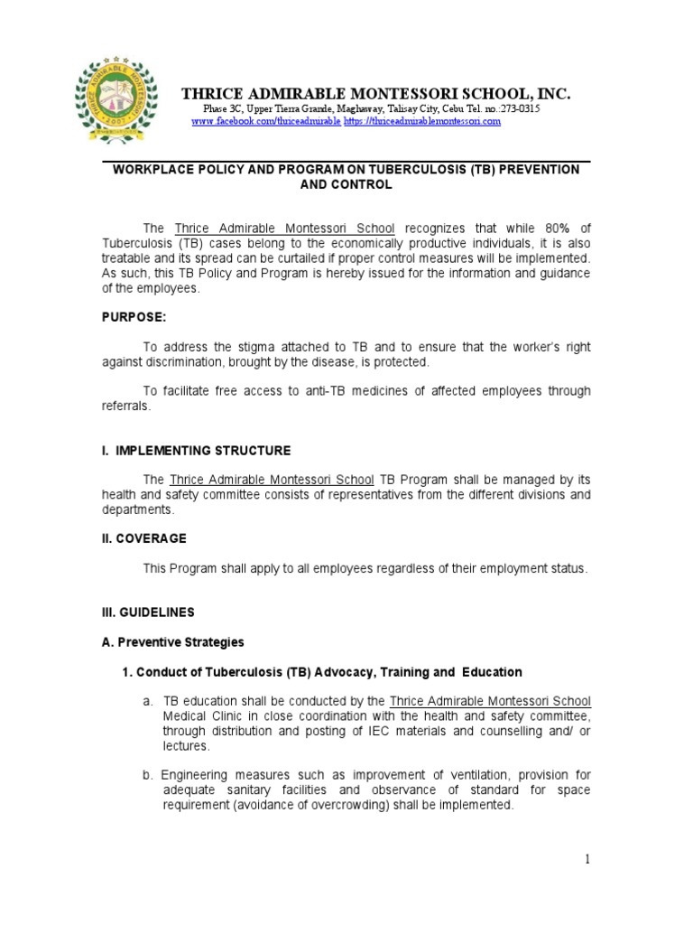 TB Prevention Policy for Employees | PDF | Employment | Tuberculosis