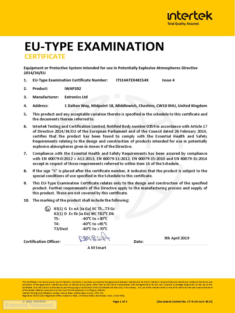 Eu-Type Examination: Certificate | PDF | Electricity | Electronics