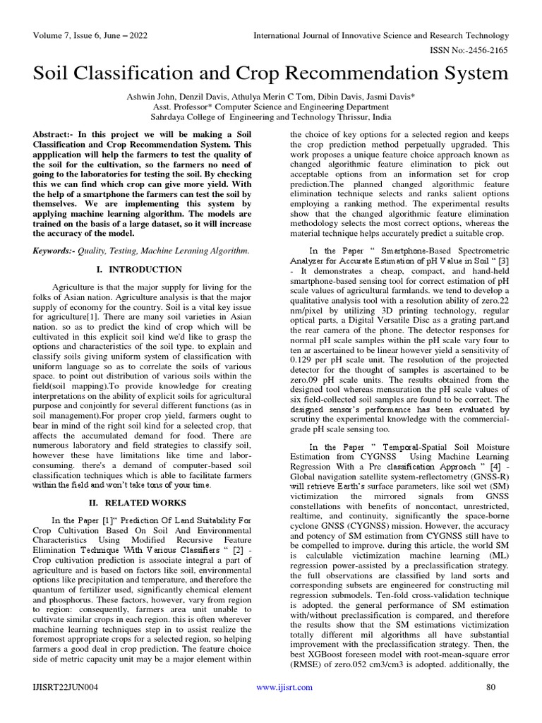 Soil Classification and Crop Recommendation System | Download Free PDF ...