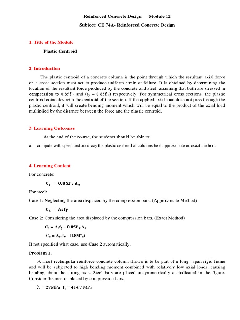 RCD-Module-12-PLASTIC-CENTROID-NSCP2015 | PDF | Bending | Column