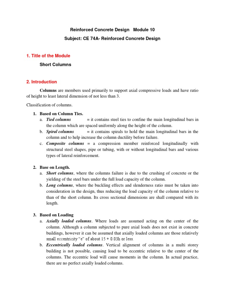 Reinforced Concrete Design Module 10 Subject: CE 74A-Reinforced ...