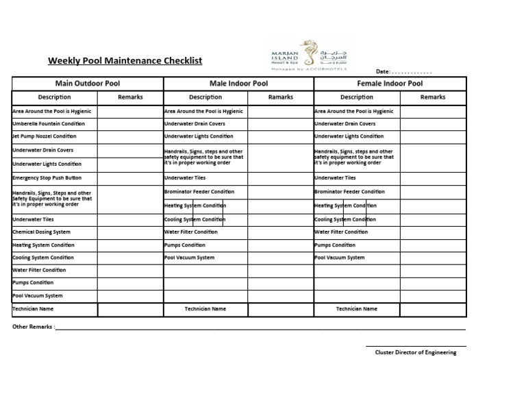 Weekly Pool Maintenance Checklist | PDF | Swimming Pool | Manufactured ...