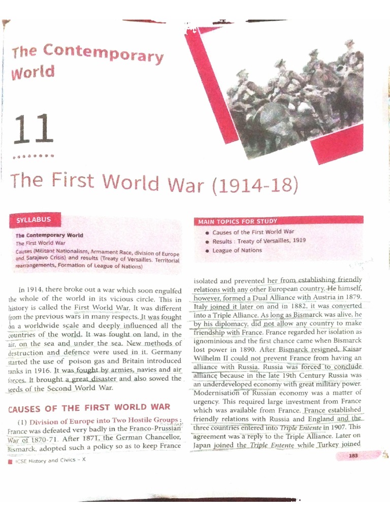 The First World War Icse Class 10 | PDF