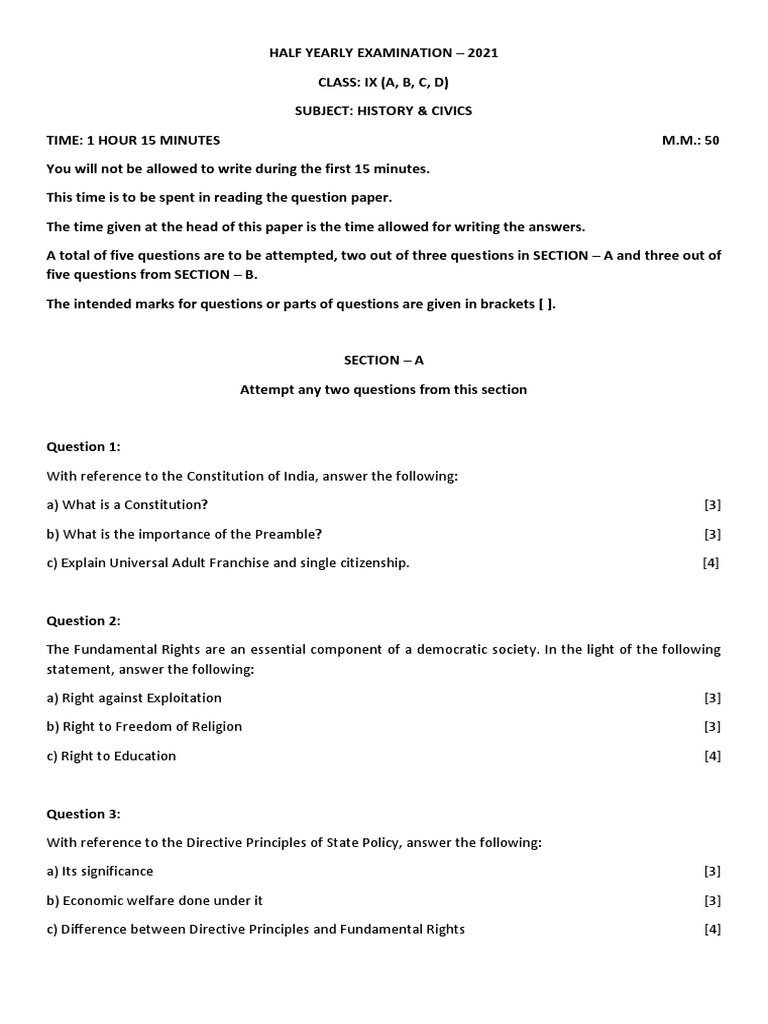 9th History Half Yearly Question Paper | PDF | Justice | Crime & Violence