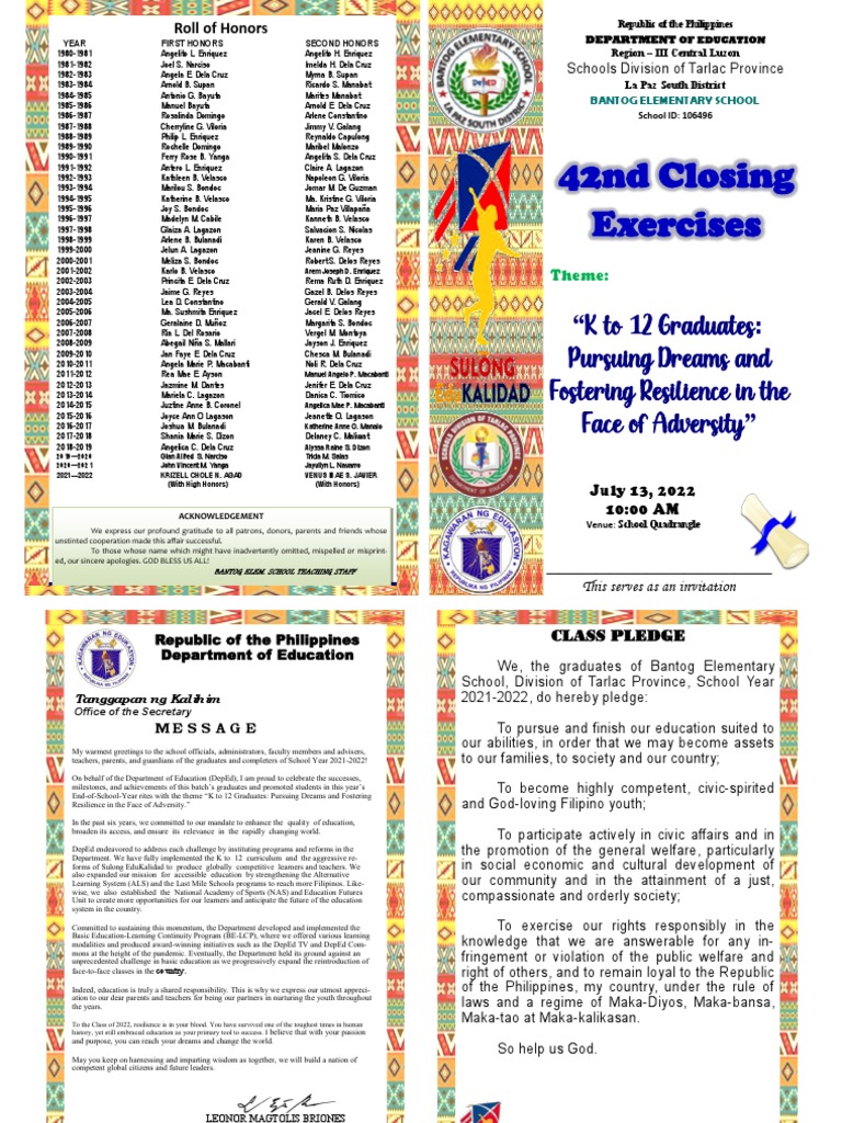 42nd Closing Exercises: "K To 12 Graduates | PDF