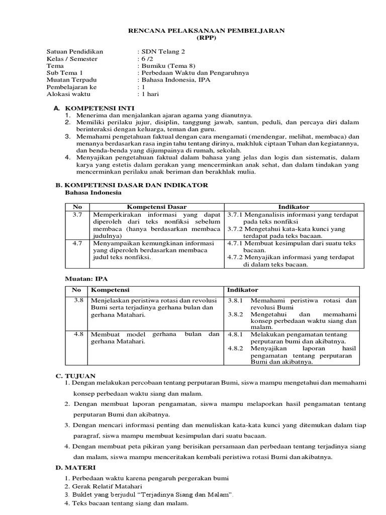 213 - Siti Maisaroh - RPP KELAS 6 TEMA 8 | PDF | Sains & Matematika