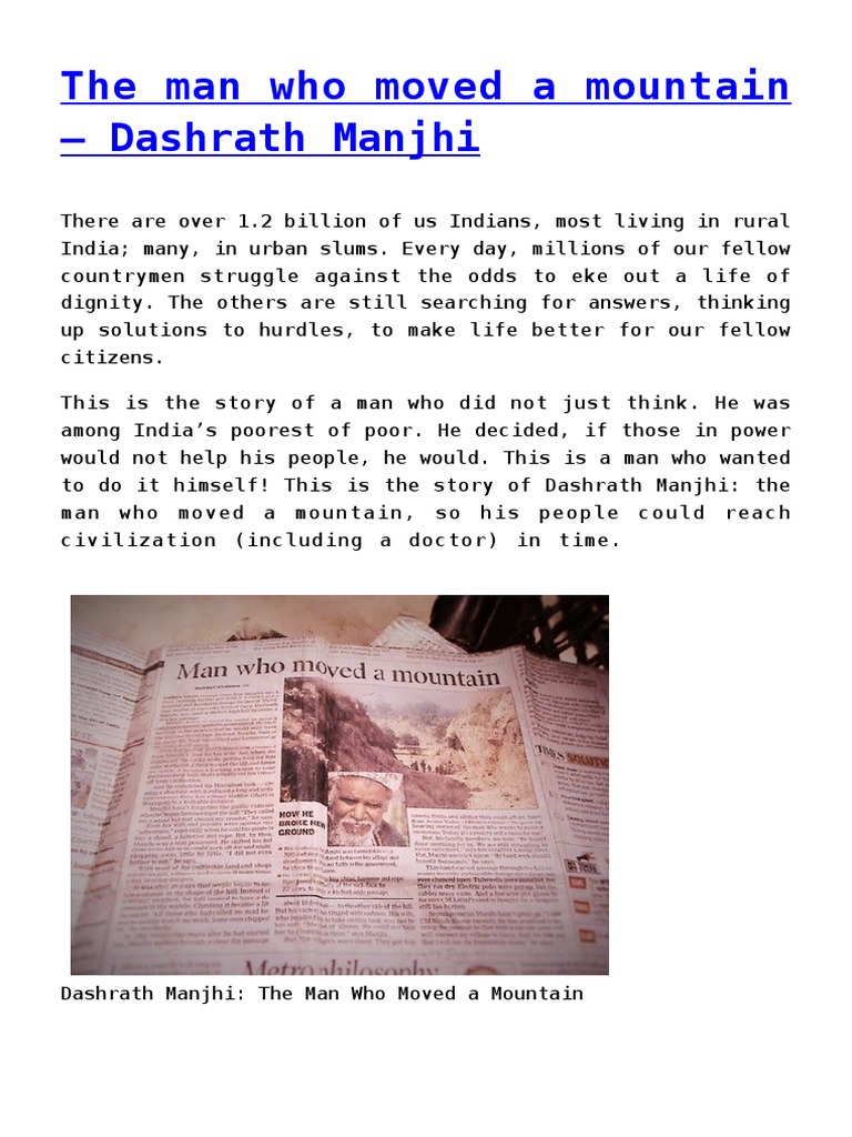 The Man Who Moved A Mountain - Dashrath Manjhi | PDF