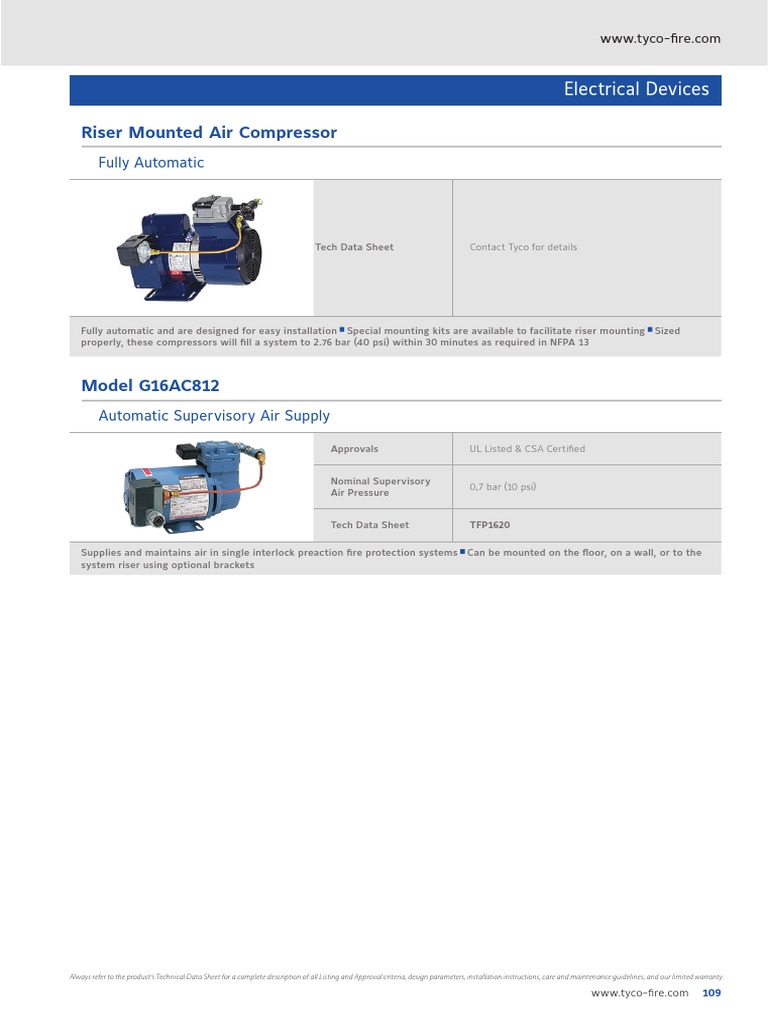 Riser Mounted Air Compressor: Electrical Devices | PDF | Fire Sprinkler ...