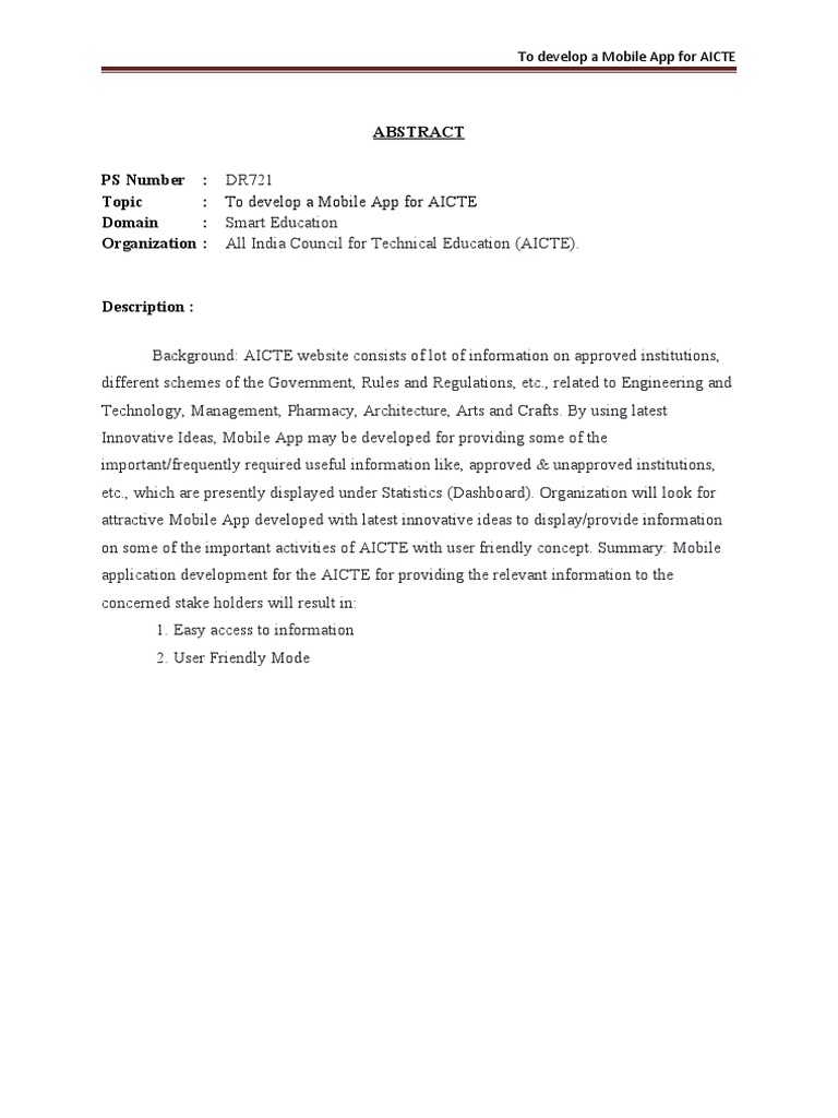 AICTE Mobile App Development Proposal | PDF