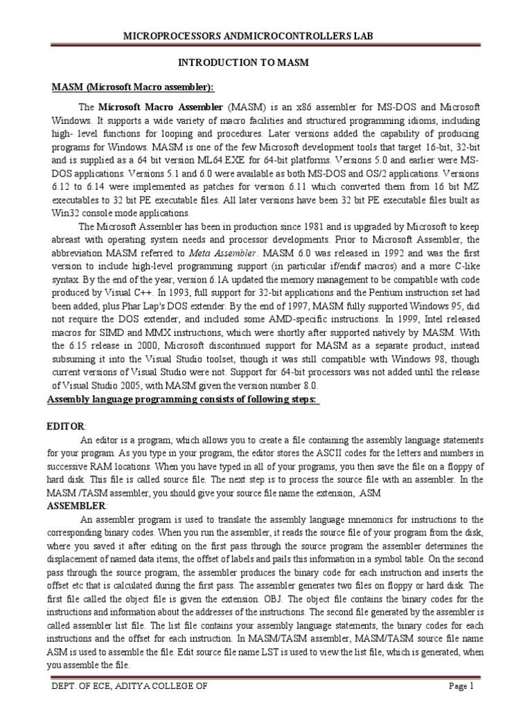 MPMC Lab Manual | PDF | Assembly Language | Software Engineering MPMC Lab Manual | PDF | Assembly Language | Software Engineering