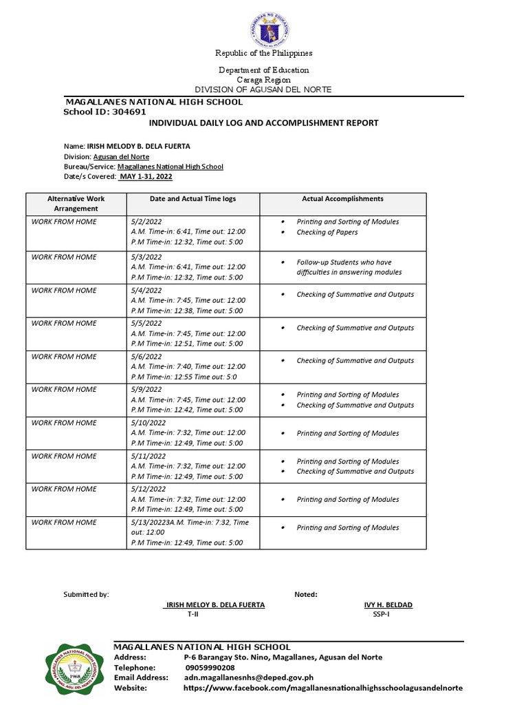 Individual Daily Log and Accomplishment Report | PDF