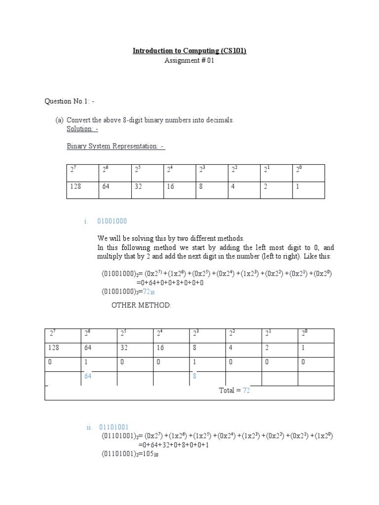 Assignment # 01: Introduction To Computing (CS101) | PDF | Mathematical Notation | Computer Data