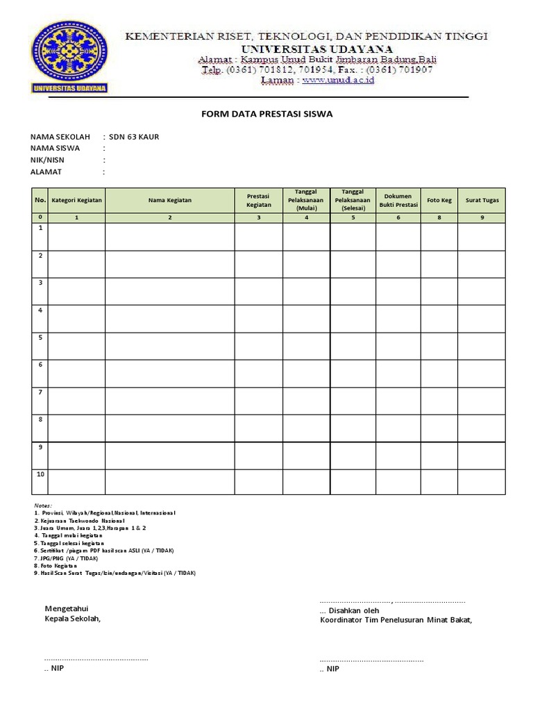 Catatan Prestasi Siswa | PDF