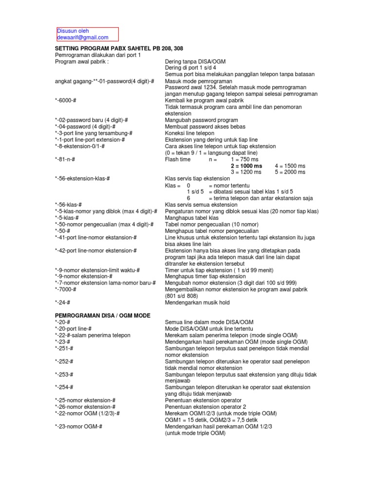 Program Pabx Sahitel PB108 | PDF | Komputer