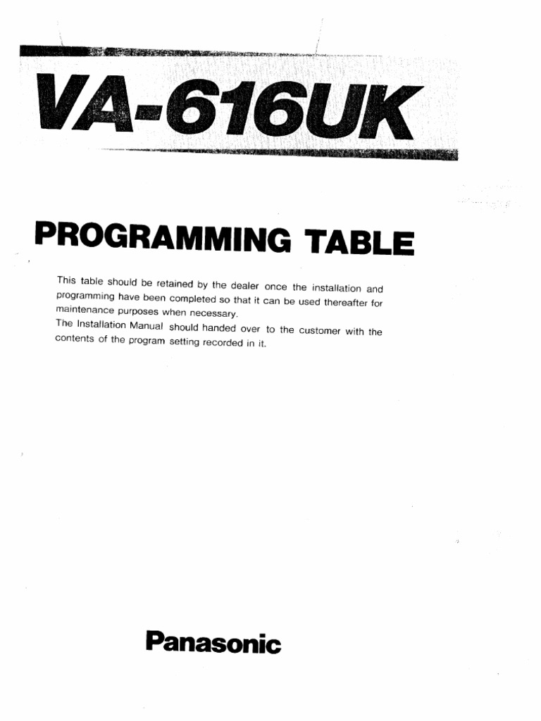 Panasonic A Series 616 Programming Tables | PDF