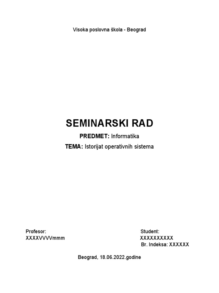 Seminarski Rad - Informatika - Operativni Sistemi 18.06.2022 | PDF