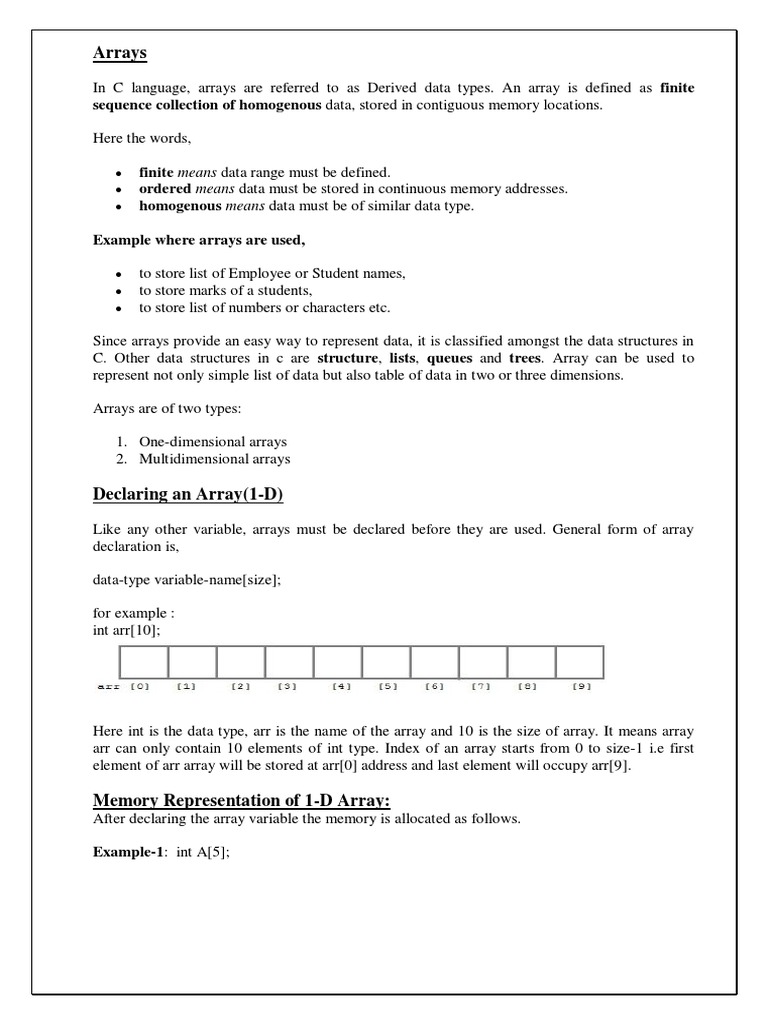 Unit 2 C Language Pdf Array Data Structure Array Data Type 