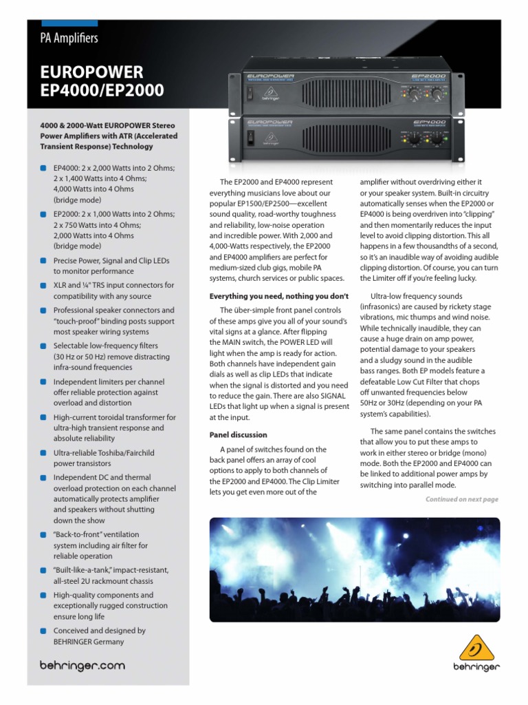 Europower EP4000/EP2000: PA Amplifiers | PDF | Amplifier | Decibel