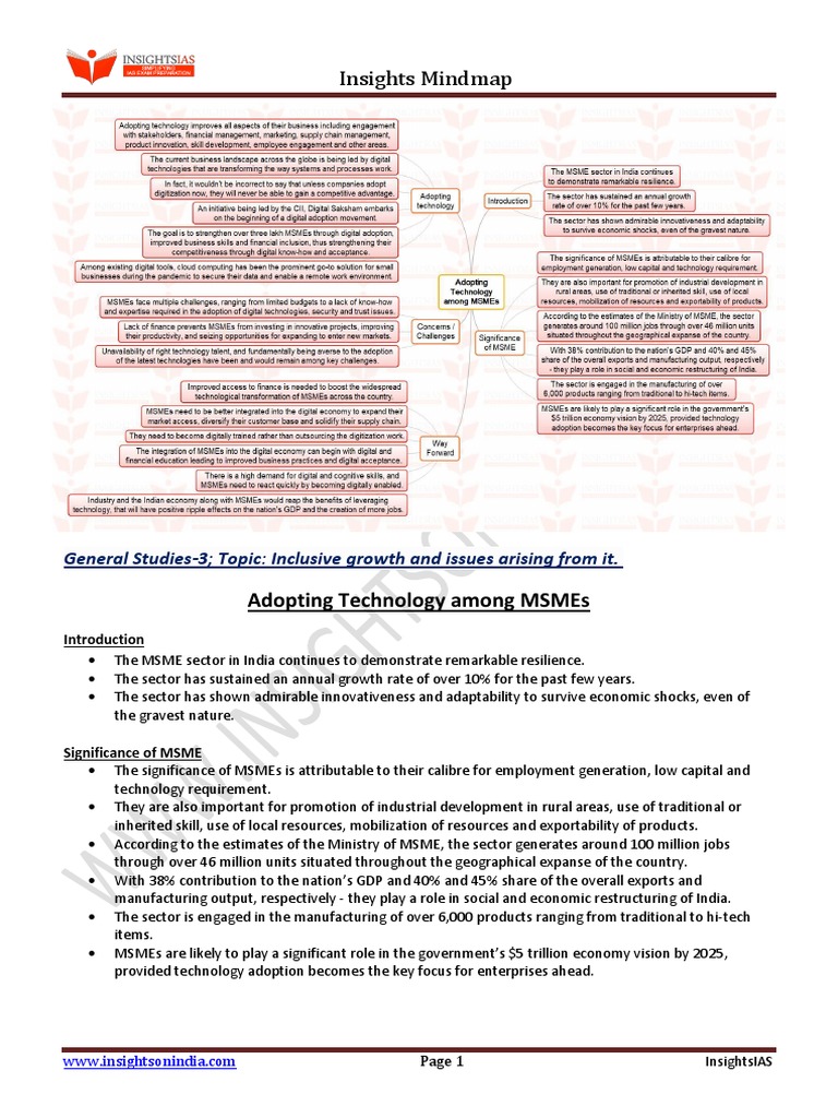 Insights Mindmap: Adopting Technology Among Msmes | PDF | Small And Medium Sized Enterprises ...