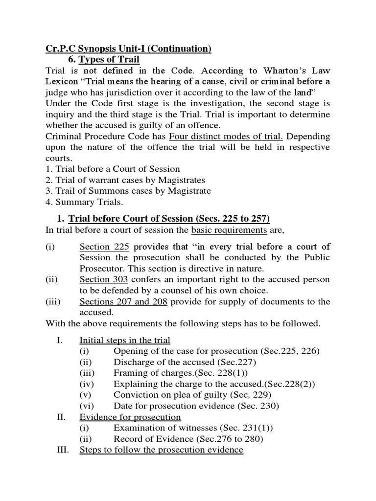 Cr.P.C.Synopsis - Unit I | PDF | Trials | Prosecutor