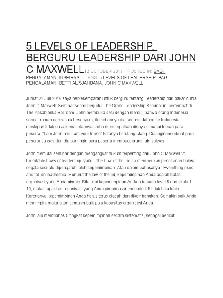 5 Levels of Leadership | PDF