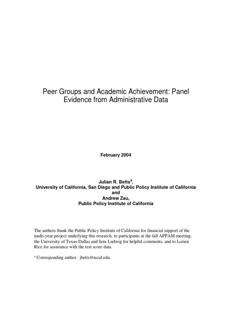 Peer Groups and Academic Achievement: Panel Evidence From Administrative Data | PDF | Errors And ...