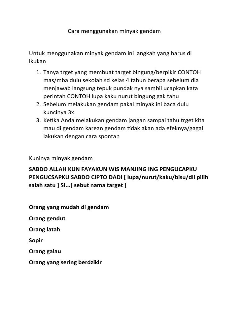 Cara Menggunakan Minyak Gendam | PDF Cara Menggunakan Minyak Gendam | PDF