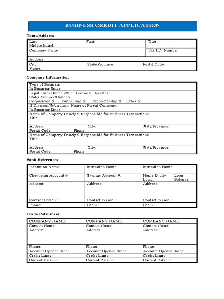 Business Credit Application Form | PDF | Credit | Finance & Money ...