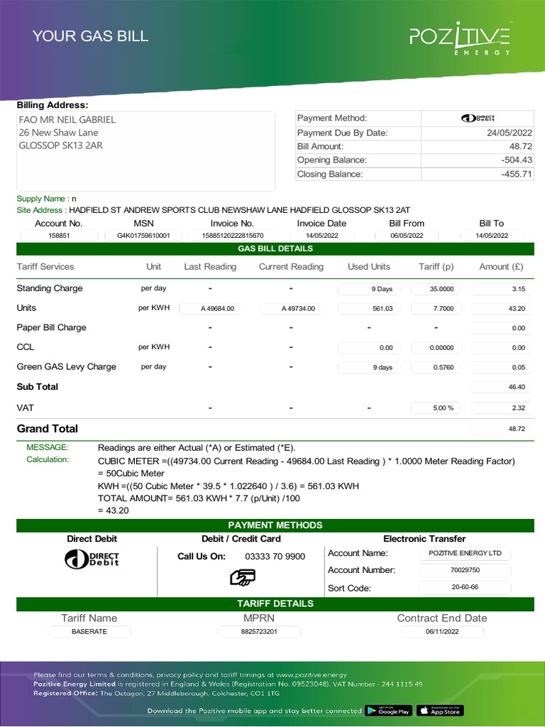 Your Gas Bill: Fao MR Neil Gabriel 26 New Shaw Lane Glossop Sk13 2ar ...