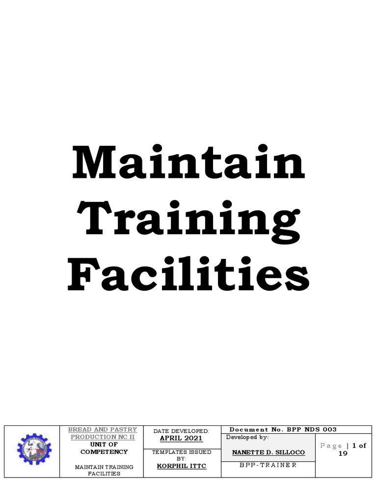 Silloco Nanette BPP Maintain Training Facilities FINAL | PDF | Waste Management | Baking